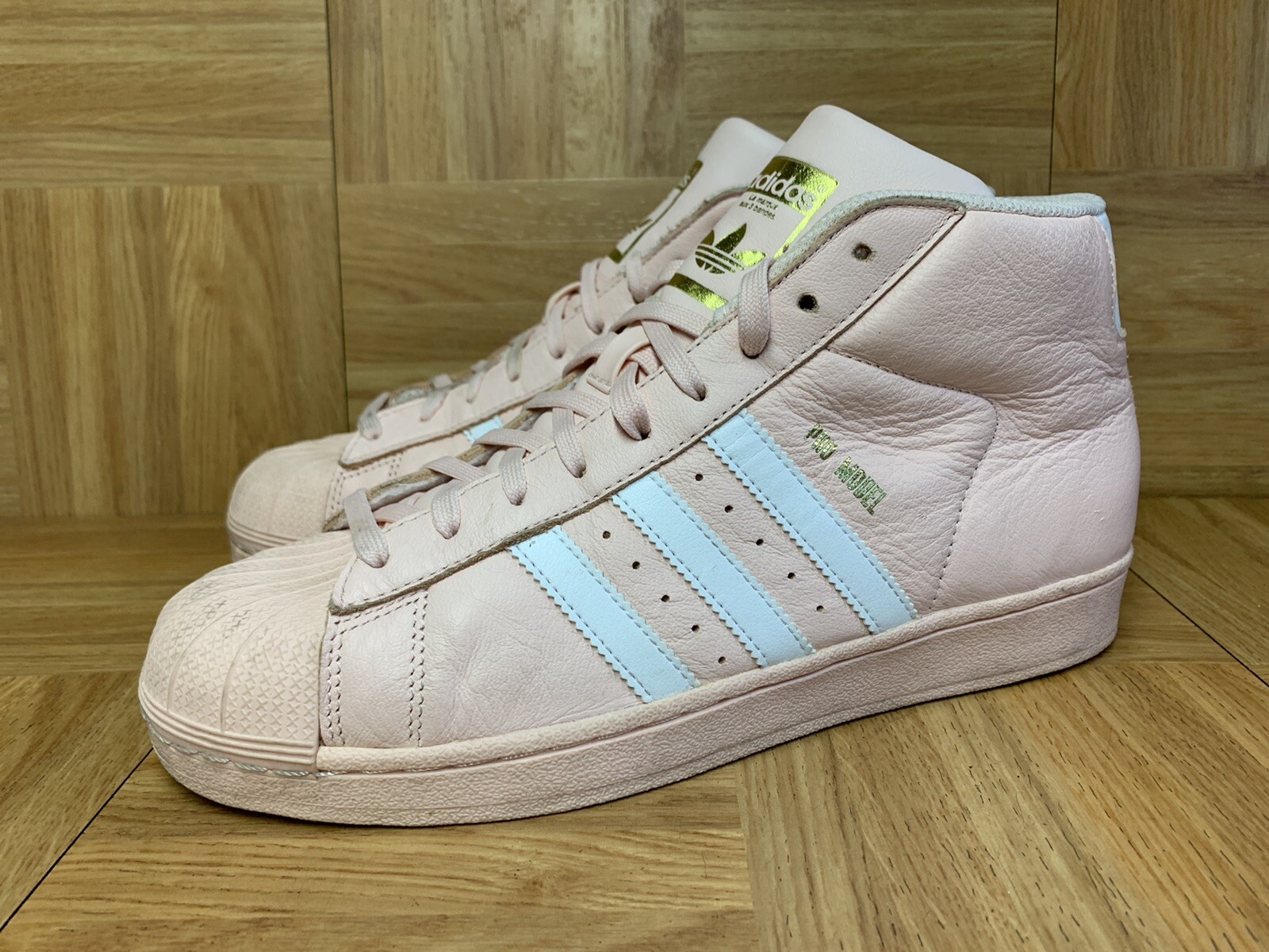 RARE🔥 ADIDAS PRO MODEL Pink White Gold Sneakers Sz 8… - Gem