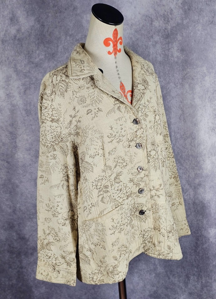 VTG J. Jill Womens XL Hemp Silk Blend Cream Floral Toile Tapestry ...