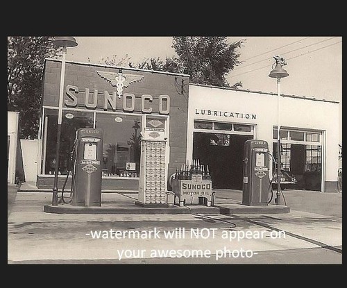 Vintage Sunoco Gas Station PHOTO Pumps Service Station Motor Oil Garage ...