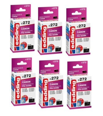 6x Original edding Ink Cartridge 272 for Canon PGI-525BK Pixma IP 4850 ...