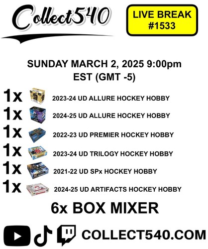 Columbus Blue Jackets 24-25 UD Allure Hockey Hobby 6x Box Mixer Break ...