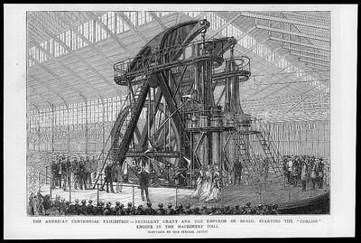 1876 Antique Print USA Centennial Exhibition Corliss Engine Machinery ...