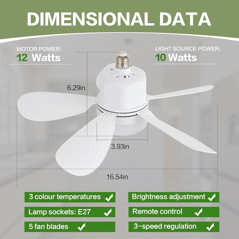 Socket Breeze Fan Light with Remote Control, Portable Small White | eBay