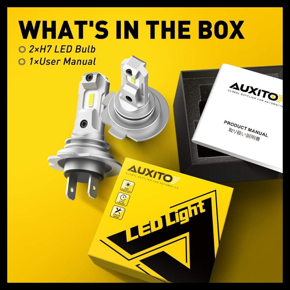 AUXITO H7 LED Headlight Bulb Kit Beam High 6500k Cool White Bulbs ...