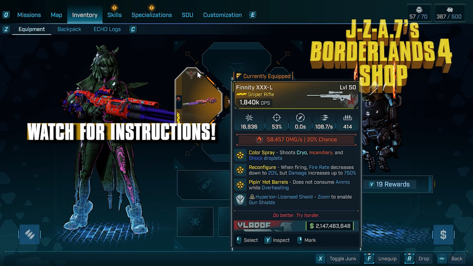 Borderlands 4 MODDED 1840K DPS XXX-L SNIPER INSANE DAMAGE BL4 PC-PS ...