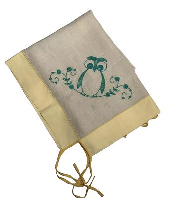 Vntg Embroidered Linen Owl Tablecloth Square Cover Bunco Bridge Game ...