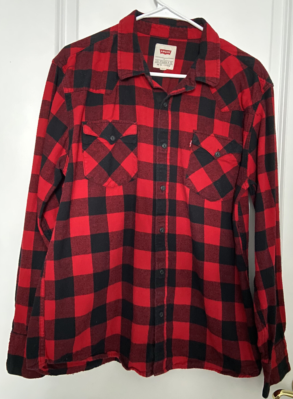Levi’s men’s red Buffalo check Mid weight flannel shi… - Gem