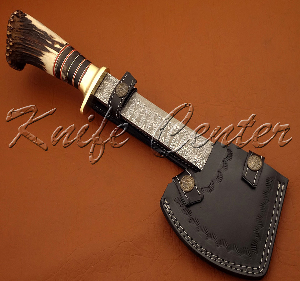 BEAUTIFUL CUSTOM HAND MADE DAMASCUS HUNTING TOMAHAWK AXE KNIFE HANDLE ...
