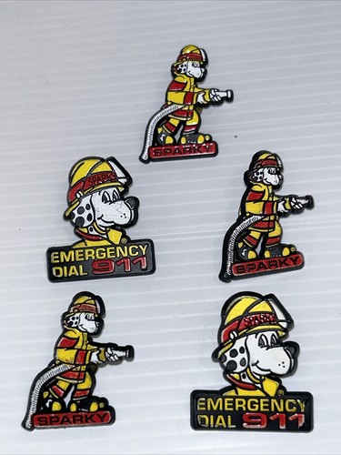 (5) Sparky The Fire Dog Lapel / Emergency 911 Lapel Pins VINTAGE Rescue ...