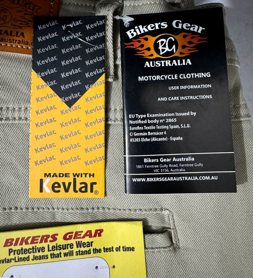 Mens Chino Tan Motorcycle Motorbike CE armoured Jeans Lined with KEVLAR ...