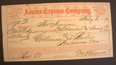 Historical document dated 1864, Adams Express Co money order | eBay