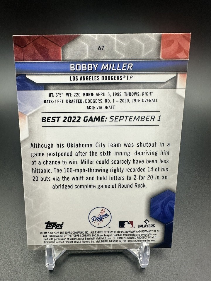 2023 Bowmans Best Bobby Miller Rookie RC #67 Los Angeles Dodgers | eBay