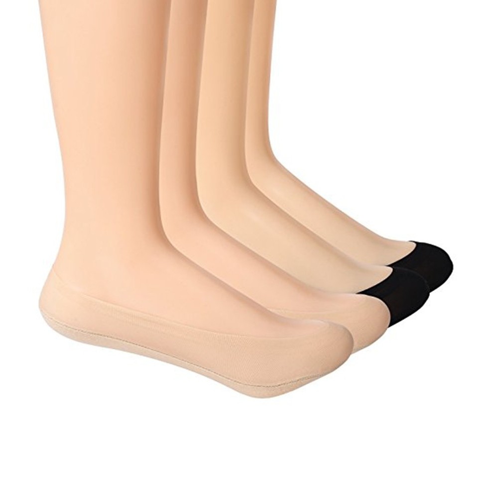 4 Pair Women's Low Cotton Socks with Silicone Back No Show Invisible ...