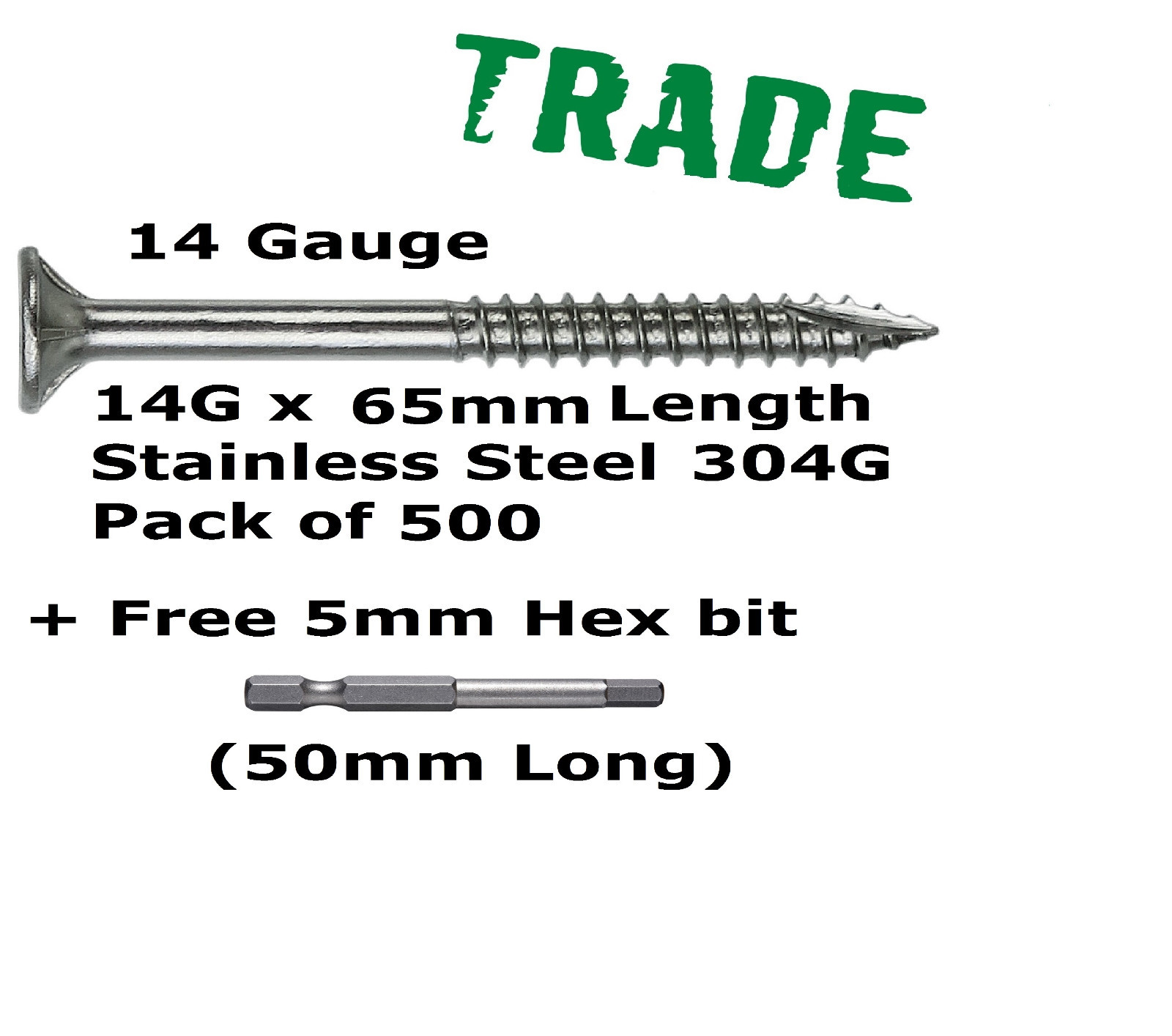 500 Bugle Batten Screws 14G/Gauge 65mm Stainless Steel Merbau Timber ...