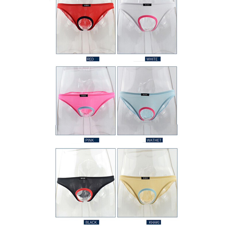 Men Open Front Briefs Ice Silk Bikini Underwear Penis Peep Hole ...