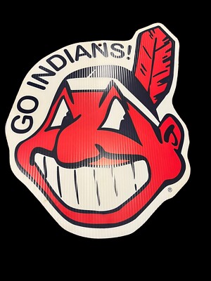 Vintage Genuine Cleveland Indians Go Indians Plastic Sign Chief Waho ...