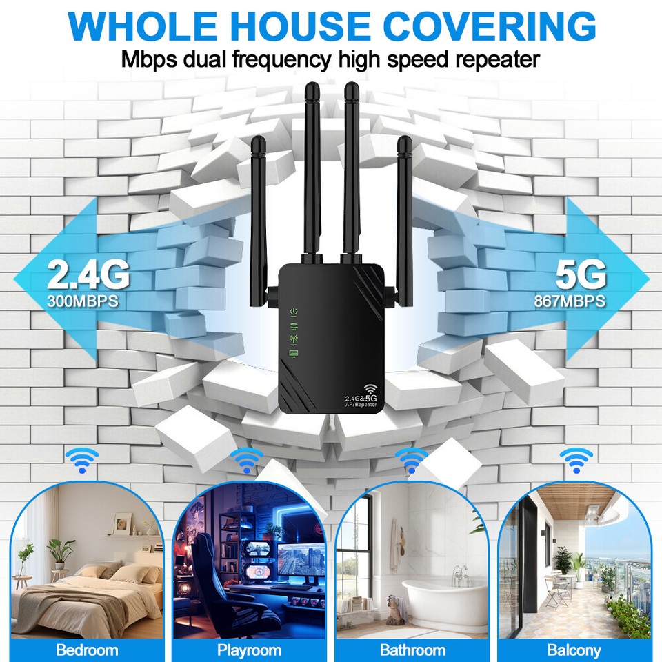 WiFi Extender Booster Internet Booster Ethernet Port 4 Antennas Range ...