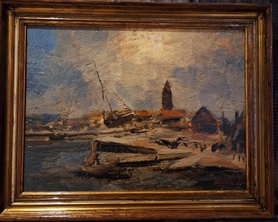 Original Ölgemälde nach Louis Douzette Barth Hafen Vedute Romantik ...