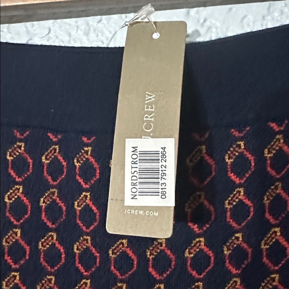 J. Crew Navy Orange A-Line Midi sweater-skirt in geometric ring print ...