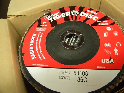 WEILER SABER TOOTH TIGER FLAP-DISC ANGLED 50108 7" X 7/8 36 GRIT (LOT ...