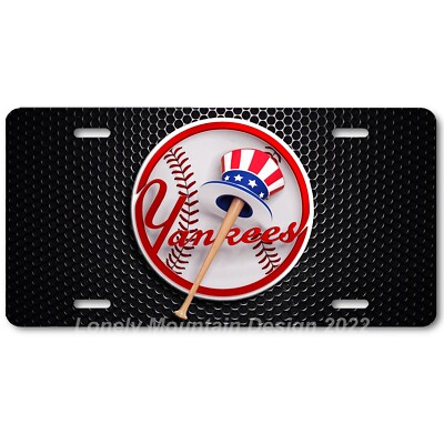 NY Yankees Inspired Art on Mesh FLAT Aluminum Novelty Auto License Tag ...