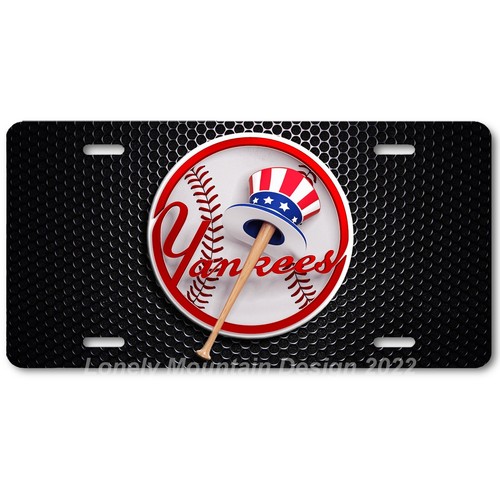 NY Yankees Inspired Art on Mesh FLAT Aluminum Novelty Auto License Tag ...