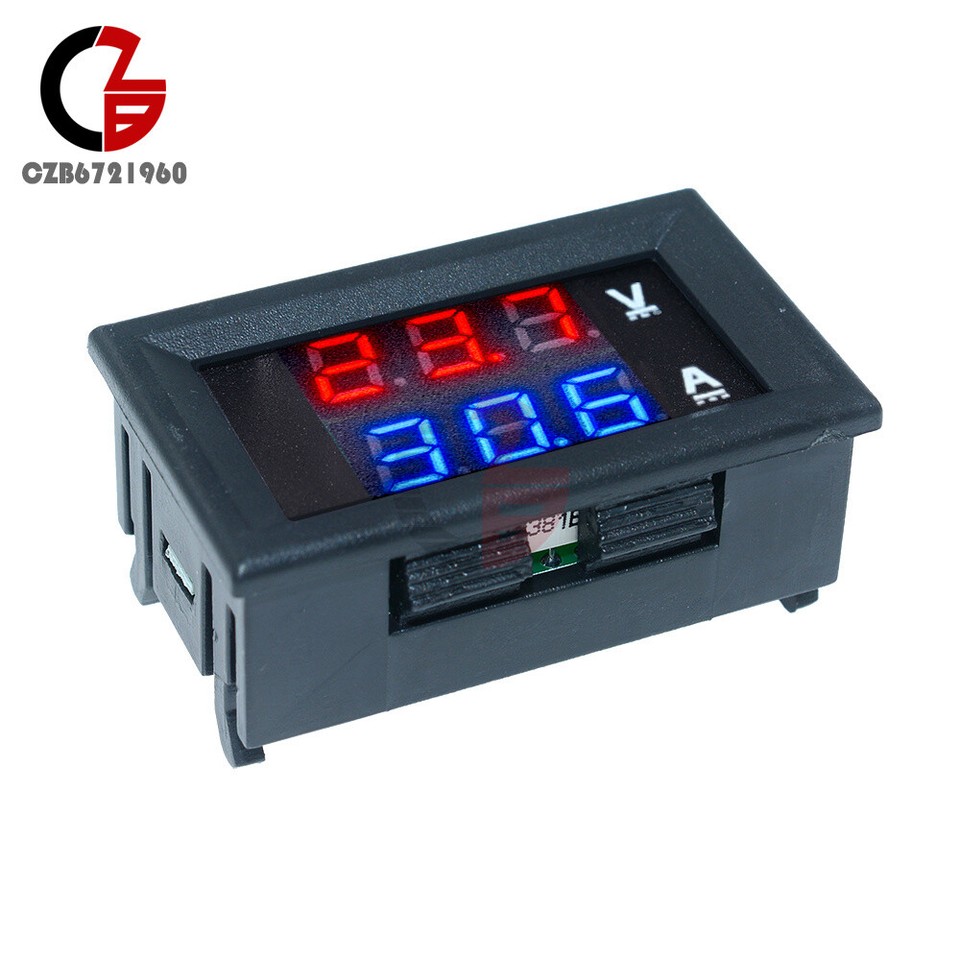 DC 100V 10A Voltmeter Ammeter Blue + Red LED Dual Digital Volt Amp ...