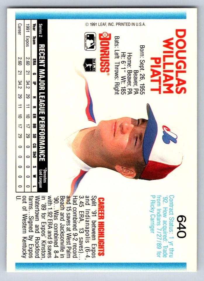 1992 Donruss #640 Doug Piatt Montreal Expos | eBay