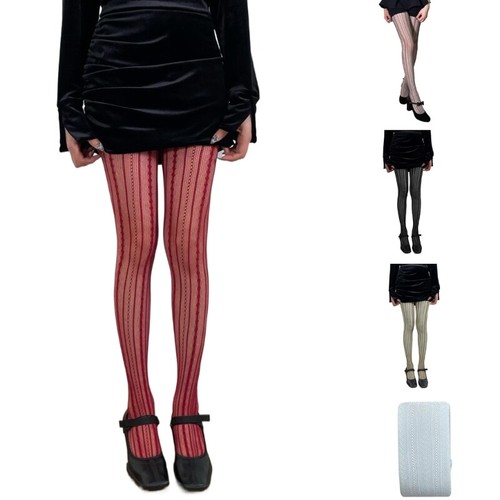 Unique Stripe Pattern Fishnet Tights for Women s High Waist Stockings ...