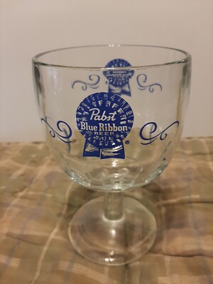 Vintage PBR Pabst Blue Ribbon Beer Glass Goblet Single Label Thumb ...