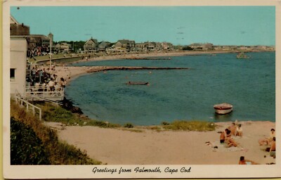 1970 Air Aerial Panoramic View Greetings from Falmouth Cape Cod MA ...