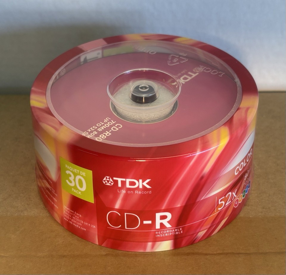 TDK CD-R Music Colors 700Mb 52x Recordable Discs –New, Sealed (30 Pack ...