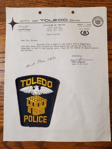 *Vintage City Of Toledo Ohio Police Patch With Letter 1973 | eBay