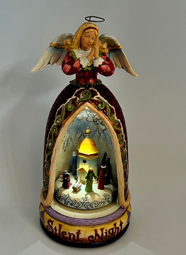 Jim Shore Heartwood Creek Angel w/ Lighted Nativity Music Box Silent ...
