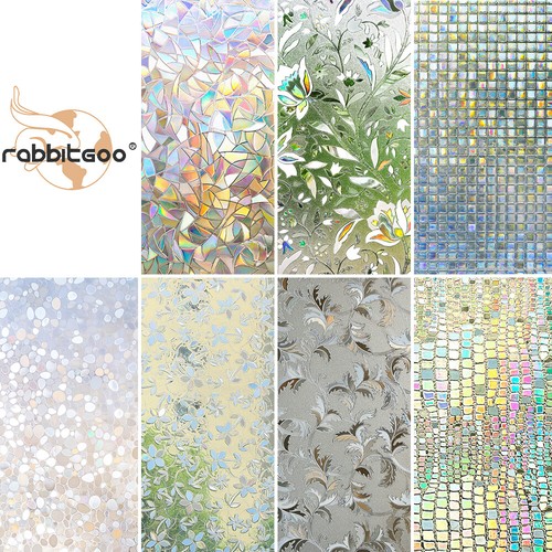 rabbitgoo 3D Privacy Window Film Stained Glass Decorative Rainbow Cling ...