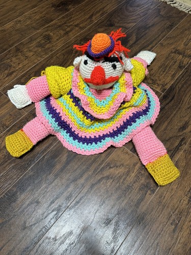 Vintage Handmade Knit Crochet Clown Rag Doll 20” Handmade Retro Decor ...