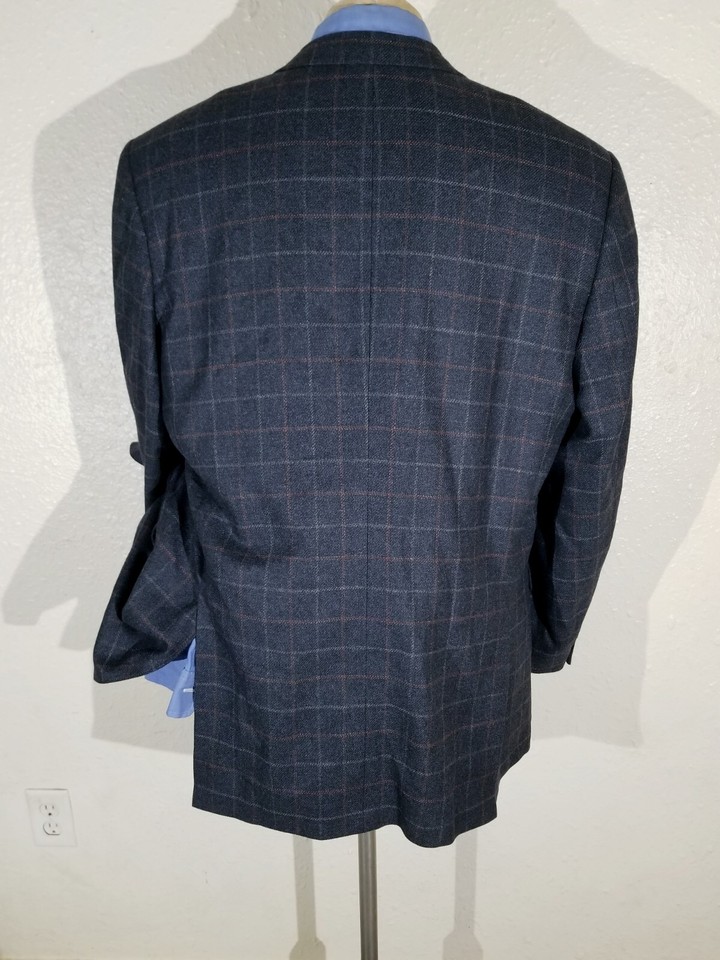 46L Hart Schaffner Marx Gray Orange Check Flannel Tweed Blazer Sport ...