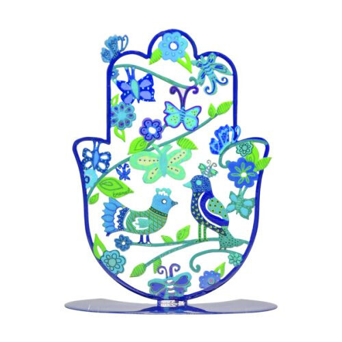 Hamsa Stand Birds Blue Hand of Fatima Enamel Lacquer Handmade in Israel ...