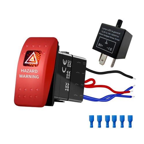 Red HAZARD WARNING Rocker Switch With Flasher Lights Relay Wiring ...