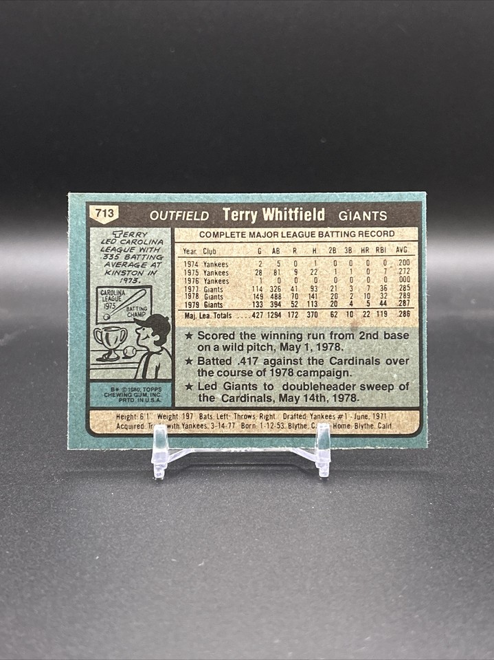 1980 Topps Terry Whitfield San Francisco Giants #713 | eBay