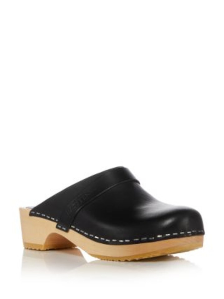 SWEDISH HASBEENS Womens Black Swedish Husband Toe Slip On Leather Clogs ...