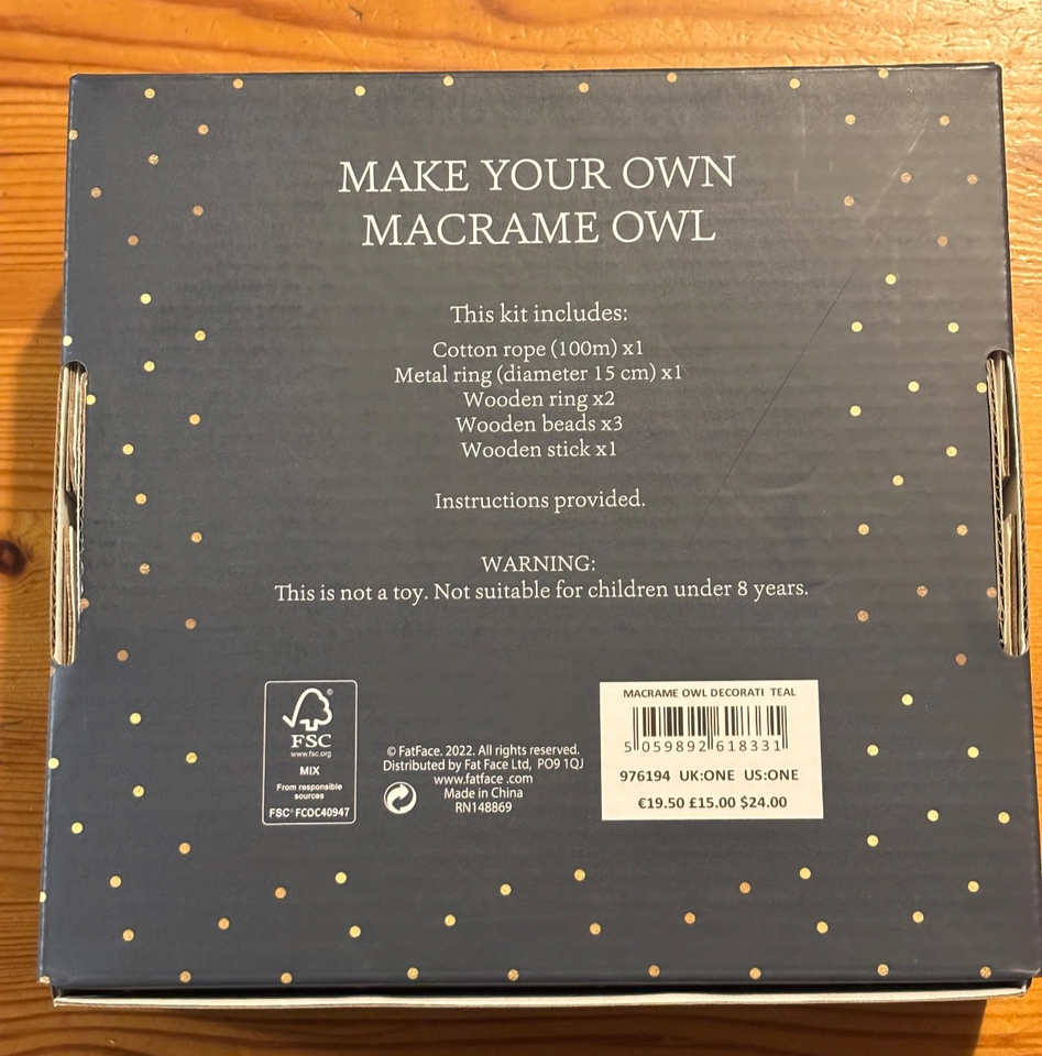 Fat Face Make Your Own Macrame Owl Kit | eBay UK