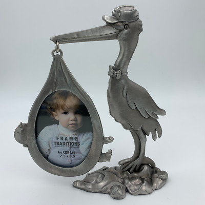 Stork with Baby Bundle - Pewter Picture Frame Newborn Boy Girl Gift | eBay