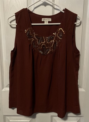 Coldwater Creek RUST BEAD EMBELLISHED SLEEVELESS BLOUSE SHELL NWOT ...