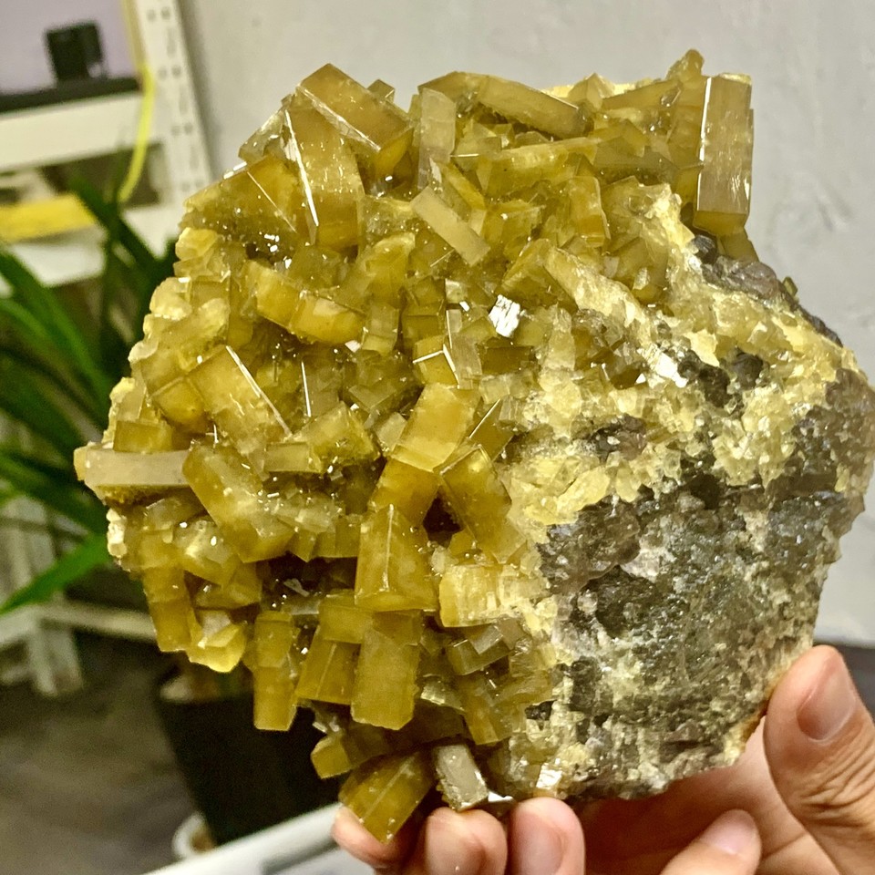 4.2LB Shiny Golden Cuboid Barite Crystal Based on the Purple Spherical ...