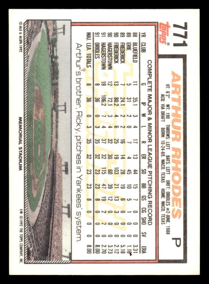 1992 Topps #771 Arthur Rhodes Gold Winners | eBay