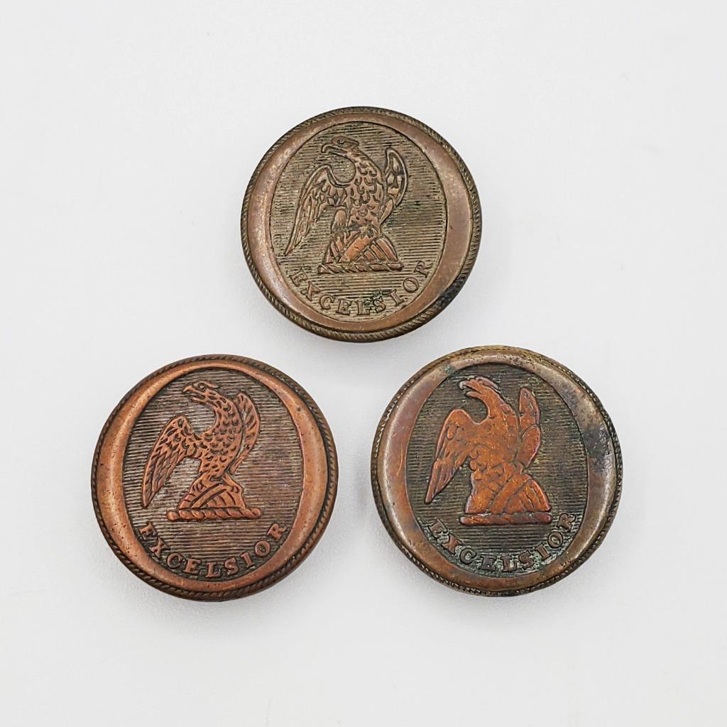 3 Copper New York State Militia pre civil War Uniform buttons Eagle Excelsior | eBay