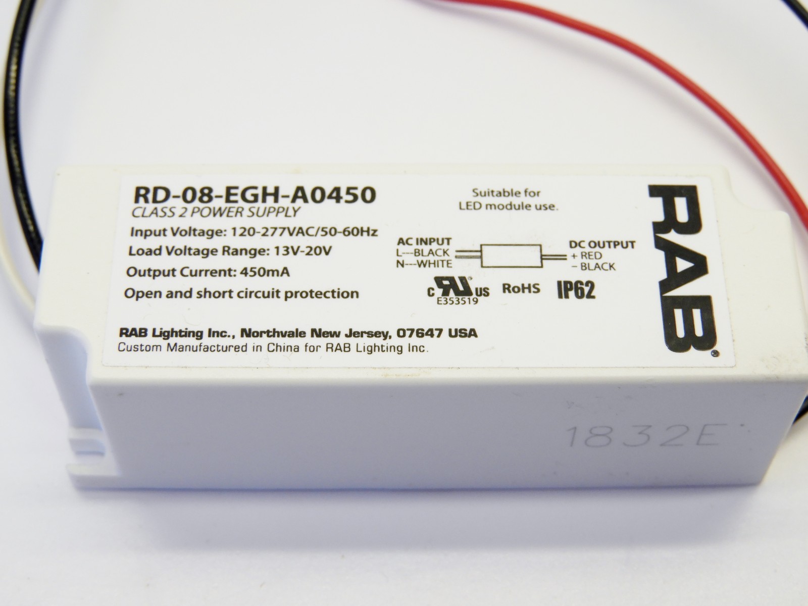 RAB RD-08-EGH-A0450 Class 2 Power Supply for LED Driver Module 13V-20V ...