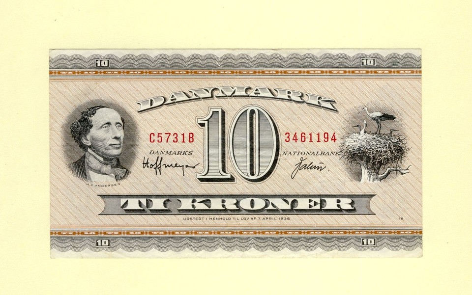 DENMARK 10 KRONER 1972 P-43ag C5731B VF++ KINGDOM Danmarks Nationalbank ...