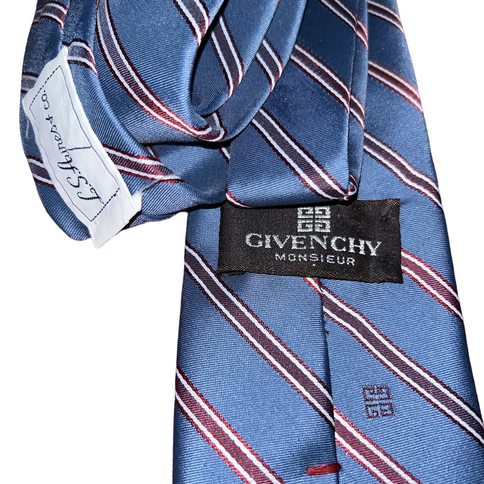 Vintage 80’s Givenchy Monsieur Blue and Red Striped Polyester Necktie ...